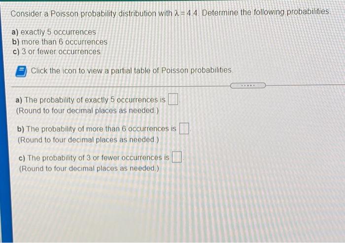 Solved Consider a Poisson probability distribution with 2 = | Chegg.com