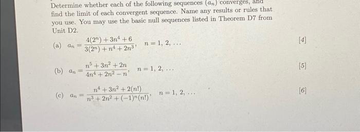Solved Determine whether each of the following sequences | Chegg.com