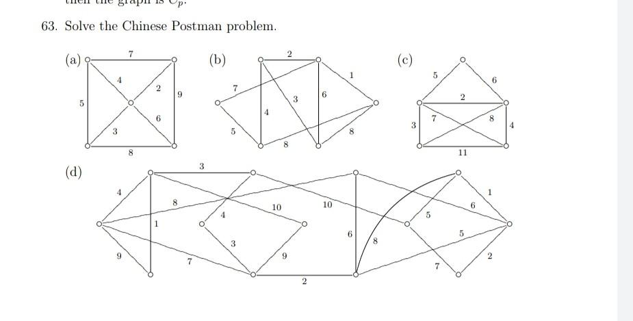 63. Solve the Chinese Postman problem. 7 (a) (b) (C) | Chegg.com