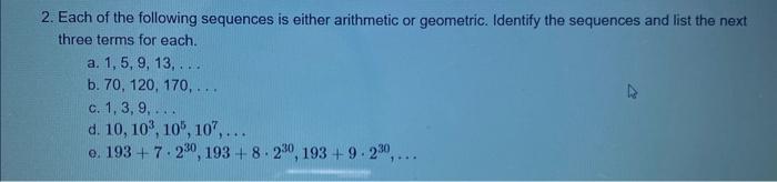 Solved 2. Each of the following sequences is either | Chegg.com