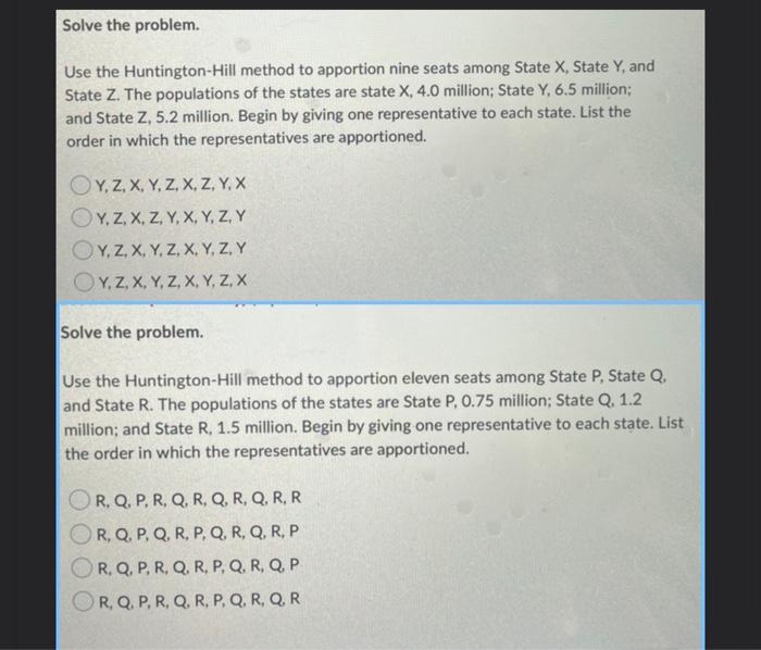 Solved Solve the problem. Use the Huntington-Hill method to | Chegg.com