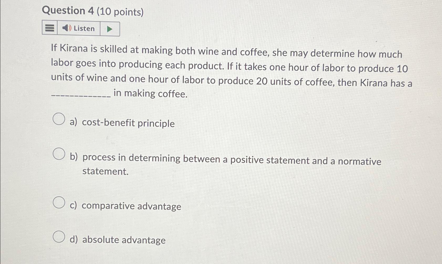 Solved Question 4 (10 ﻿points)If Kirana is skilled at making | Chegg.com