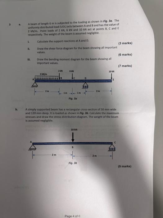 Solved a. A beam of length 6 m is subjected to the loading | Chegg.com