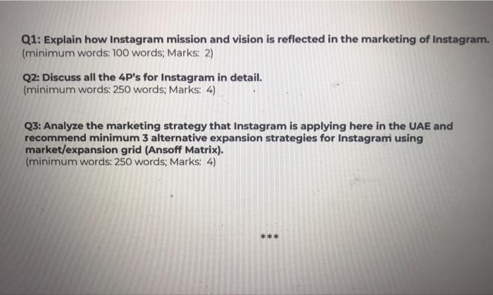 Solved Q1: Explain how Instagram mission and vision is | Chegg.com