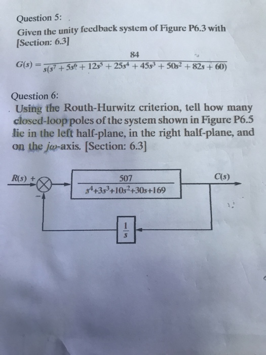 Solved Question 5: Given the unity feedback system of Figure | Chegg.com