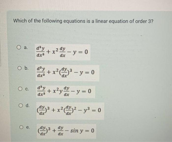 Solved Which of the following equations is a linear equation | Chegg.com