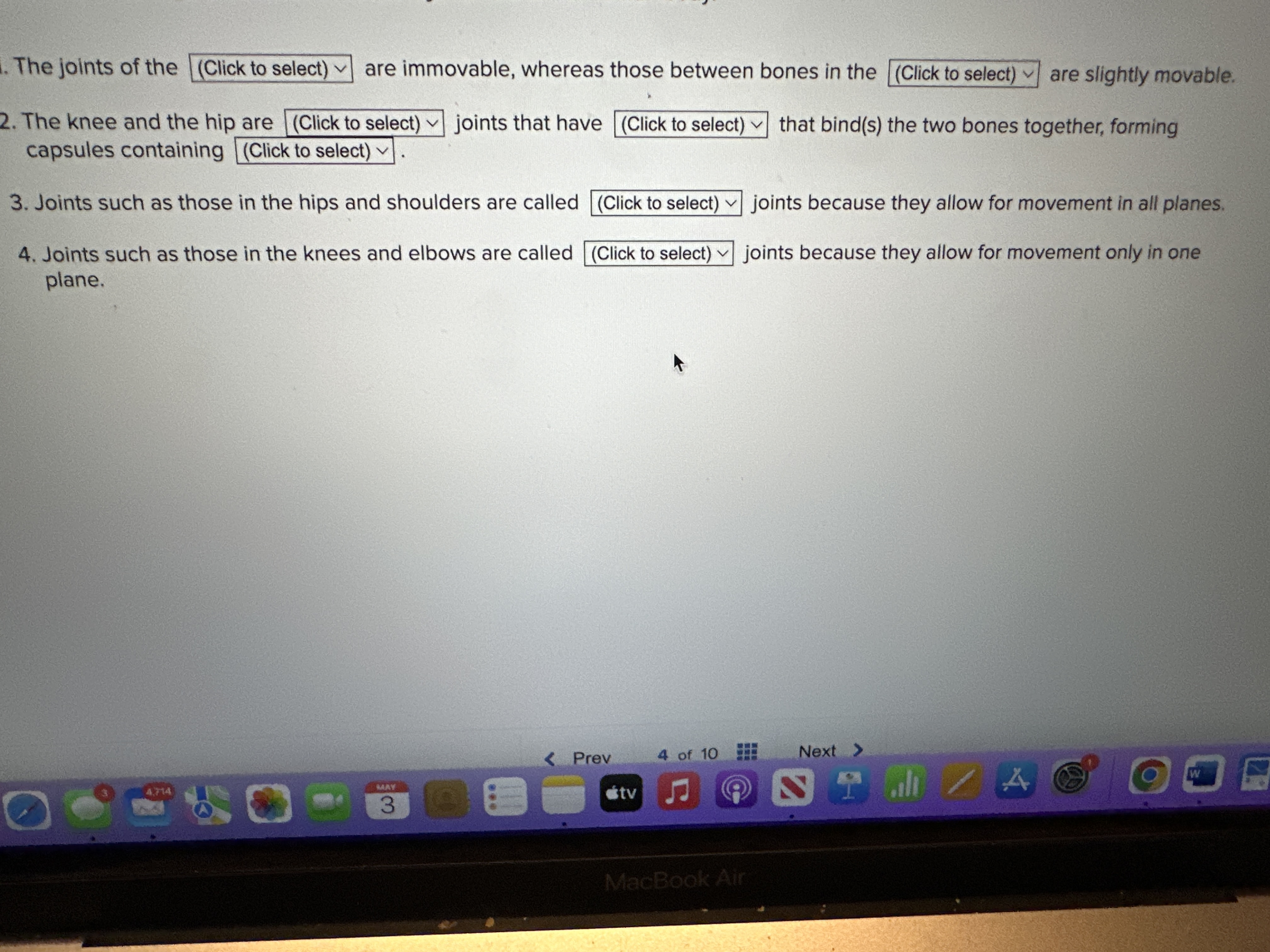 Solved The joints of theare immovable, whereas those between | Chegg.com