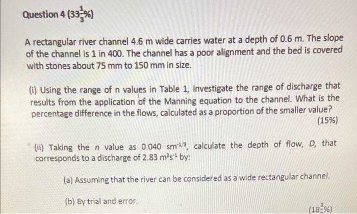 Solved A rectangular river channel 4.6 m wide carries water | Chegg.com