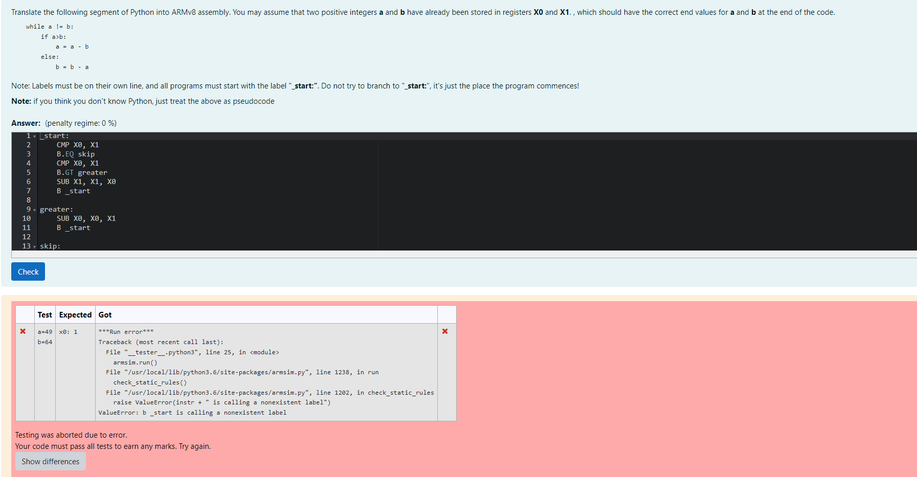 Solved Translate the following segment of Python into ARMv8 | Chegg.com