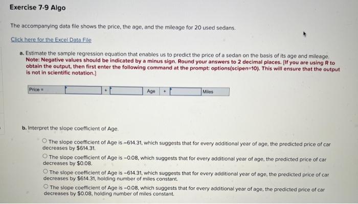 Solved A1 Pricea. Estimate the sample regression equation | Chegg.com