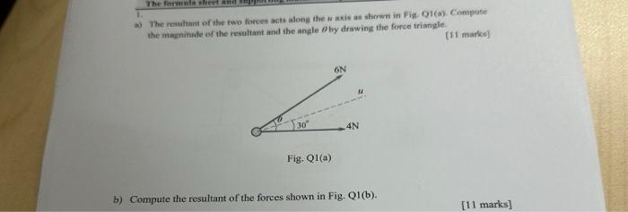 Solved The formula sheet and su 1. a) The resultant of the | Chegg.com