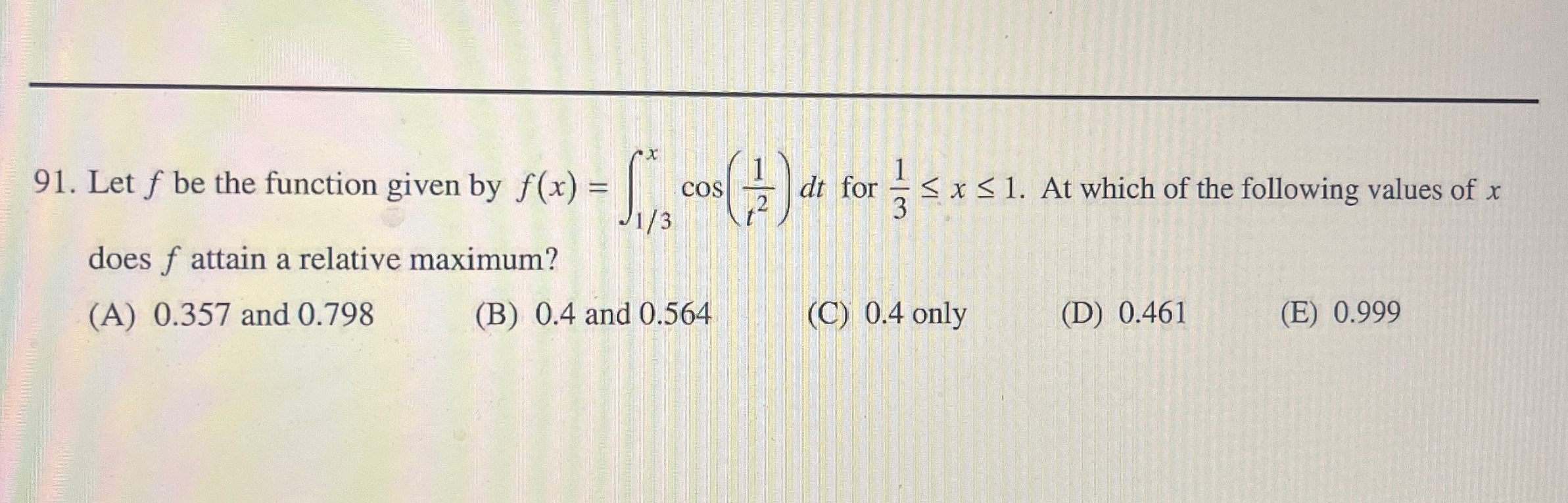 Solved Let f ﻿be the function given by f(x)=∫13xcos(1t2)dt | Chegg.com