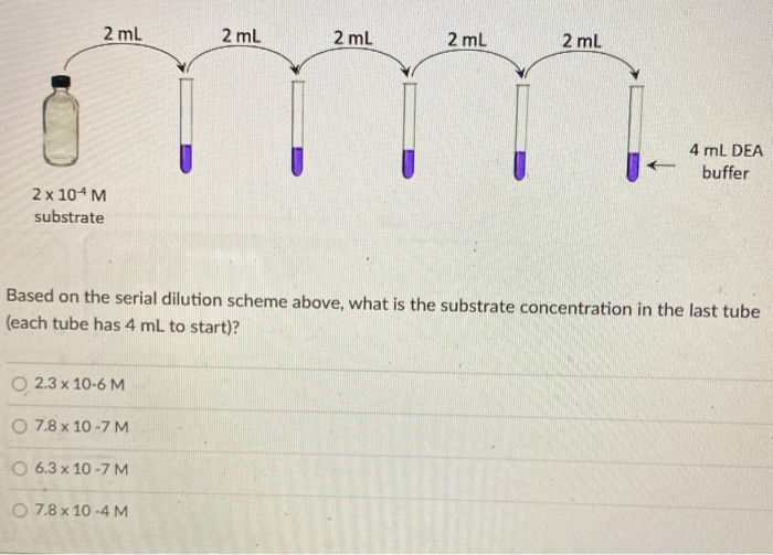 Solved 2 mL 2 ml 2 mL 2 ml 2 ml 4 mL DEA buffer 2 x 104 M | Chegg.com