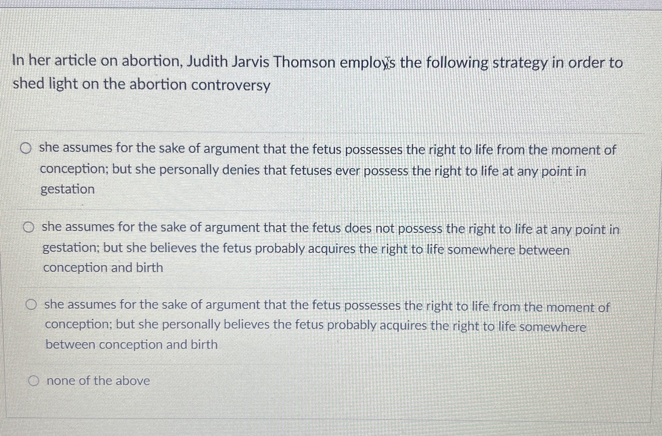 Solved In her article on abortion, Judith Jarvis Thomson | Chegg.com