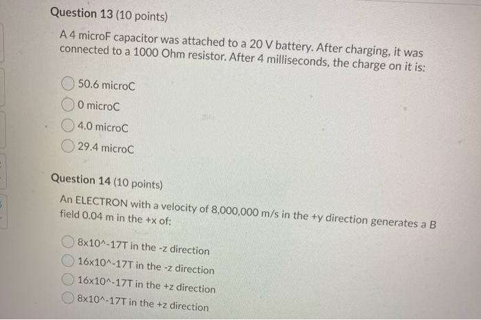 Solved Question 13 (10 points) A4 microF capacitor was | Chegg.com