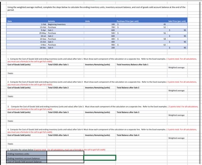 Solved period. pou munt uie a formula in the cell fe ent fal | Chegg.com