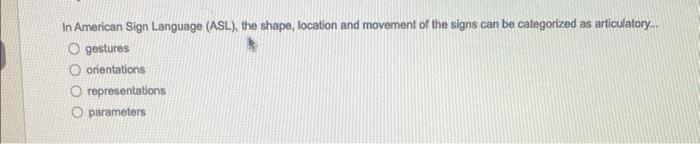 In American Sign Language (ASL), the shape, location | Chegg.com