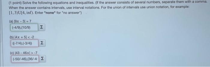 Solved (1 point) Solve the following equations and | Chegg.com