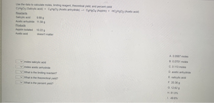 Solved Use the data to calculate moles, limiting reagent, | Chegg.com