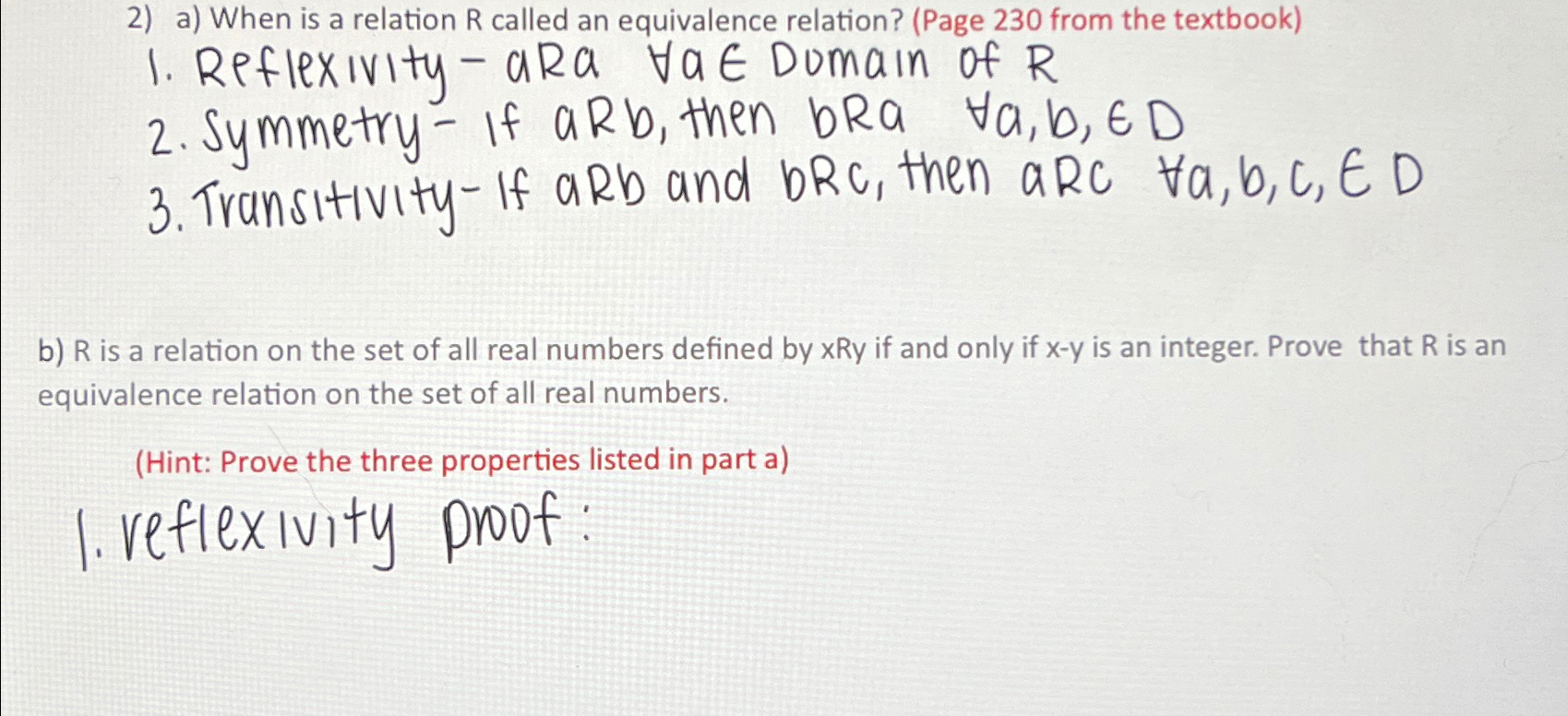 Solved a) ﻿When is a relation R ﻿called an equivalence | Chegg.com