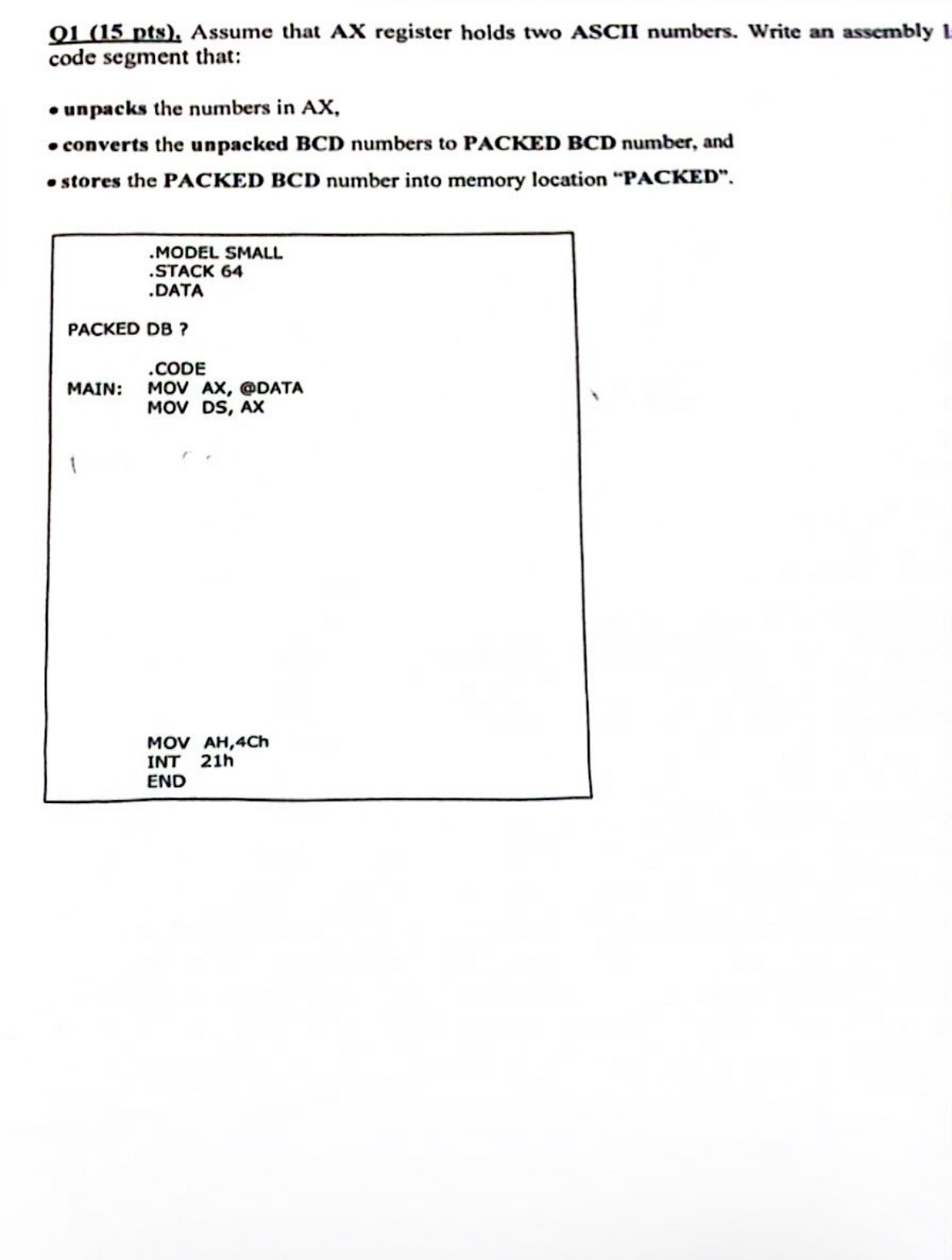 Solved Q1 (15 ﻿pts). ﻿Assume that Ax ﻿register holds two | Chegg.com