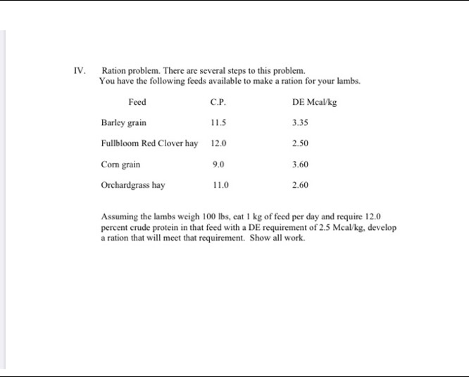 IV. Ration problem. There are several steps to this | Chegg.com