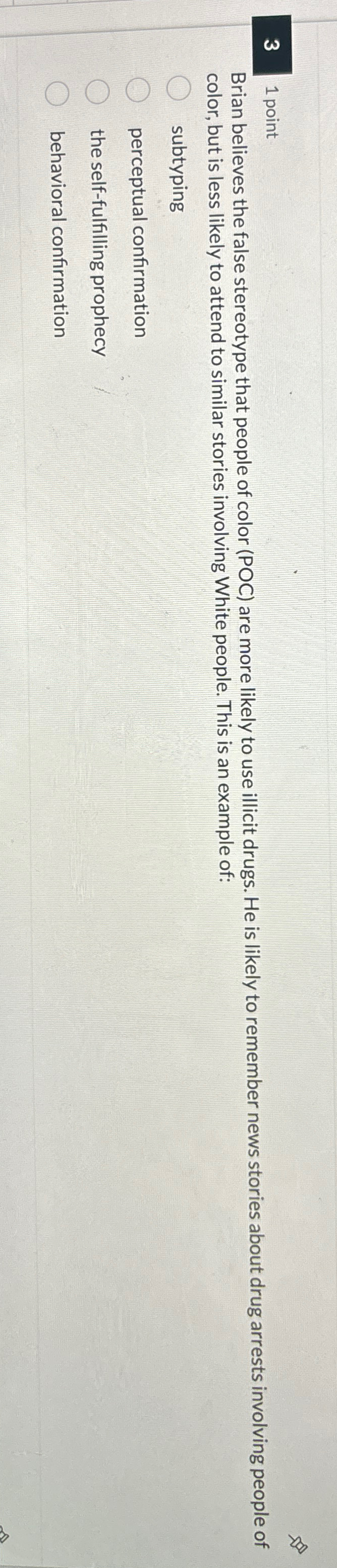 Solved 31 ﻿pointBrian believes the false stereotype that | Chegg.com