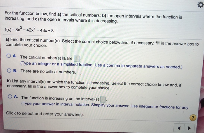 Solved For the function below, find a) the critical numbers; | Chegg.com