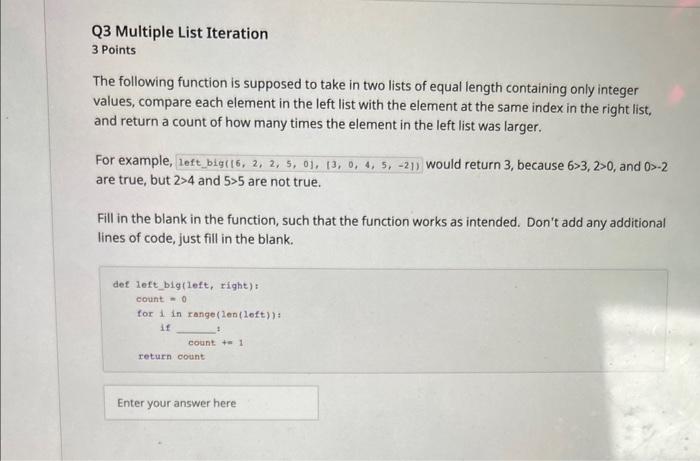 Q3 Multiple List Iteration 3 Points The following | Chegg.com