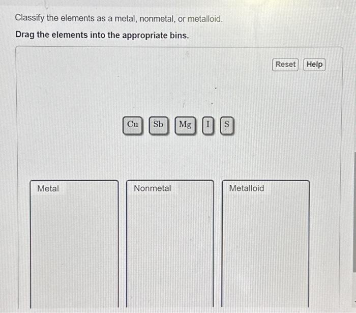 Solved Classify the elements as a metal, nonmetal, or | Chegg.com