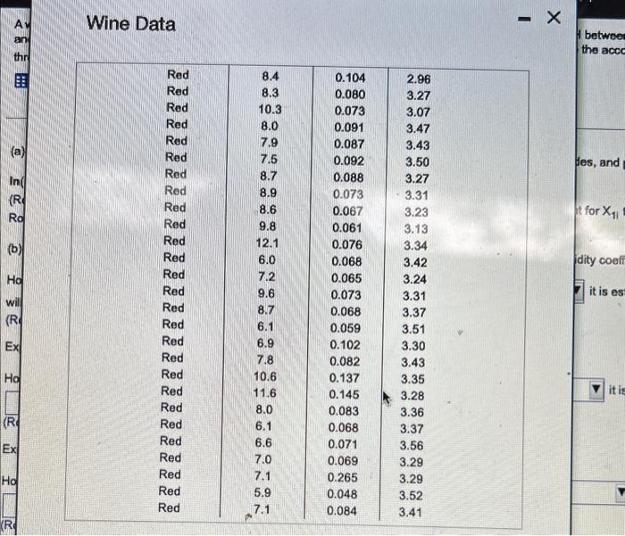 A wine connoisseur has decided to analyze whether | Chegg.com