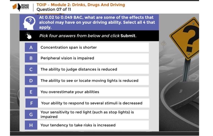 Toip ﻿module 2 Drinks Drugs And Driving Question