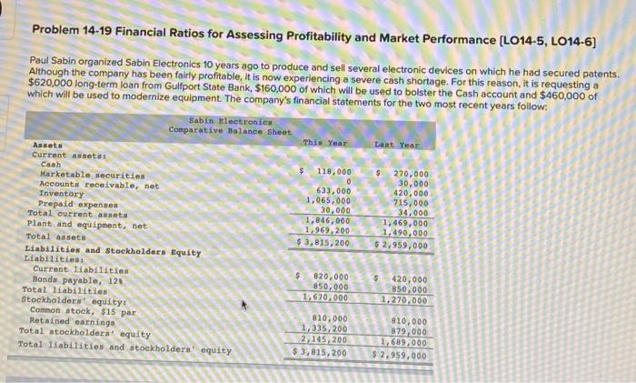 Solved Problem 14-19 Financial Ratios for Assessing | Chegg.com