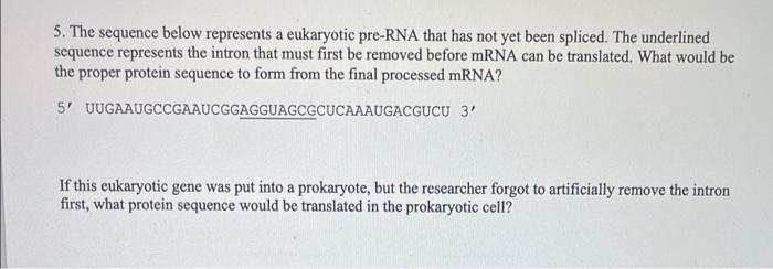 Solved 5. The sequence below represents a eukaryotic pre-RNA | Chegg.com