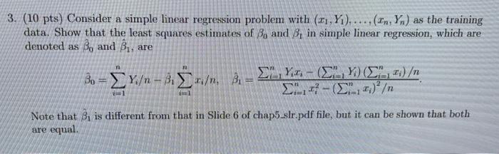 Solved 3. (10 pts) Consider a simple linear regression | Chegg.com