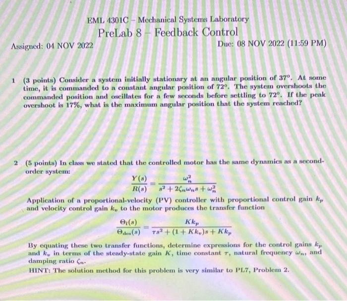 Solved 1 (3 points) Consider a system initially stationary | Chegg.com