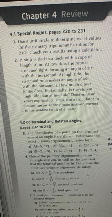 Solved 4.1 Special Angles, pages 220 to 231 1. Use a unit | Chegg.com