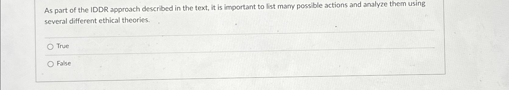 Solved As part of the IDDR approach described in the text, | Chegg.com