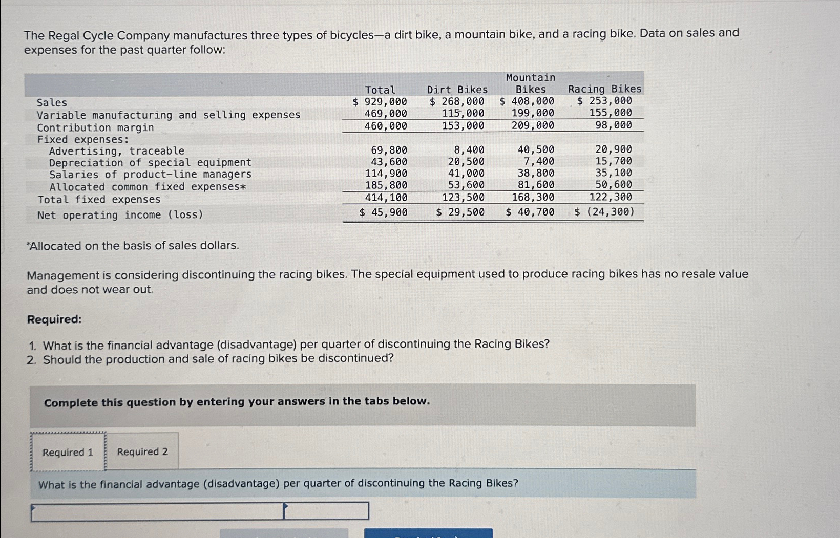 Solved The Regal Cycle Company manufactures three types of | Chegg.com