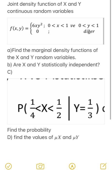 Solved Joint density function of X and Y continuous random | Chegg.com