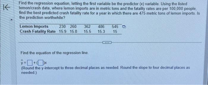 Solved Find the regression equation, letting the first | Chegg.com