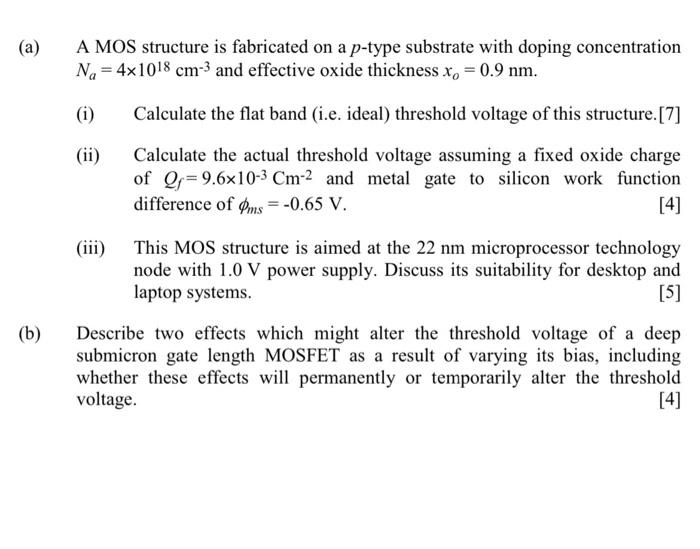 Solved (a) A MOS structure is fabricated on a p-type | Chegg.com