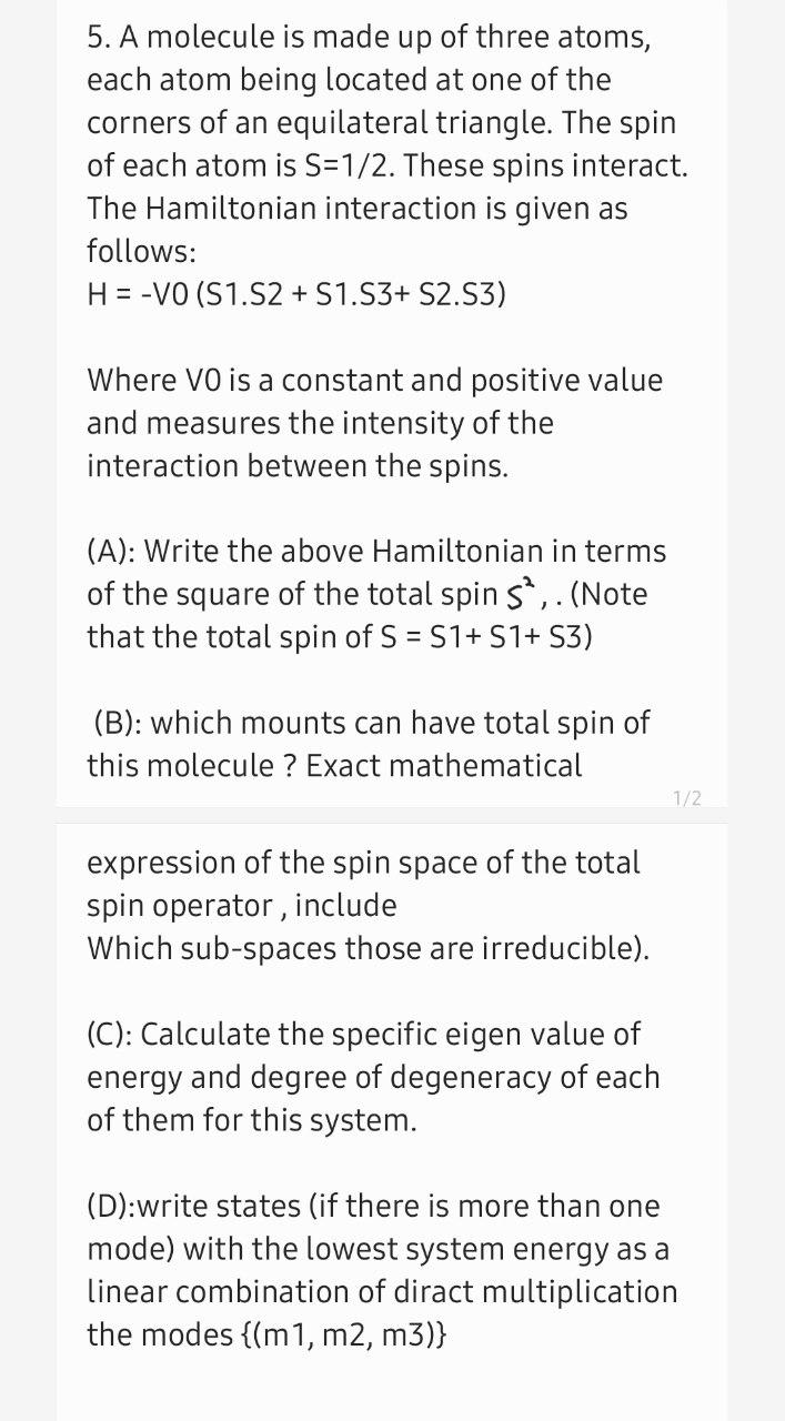 Solved 5. A molecule is made up of three atoms, each atom | Chegg.com