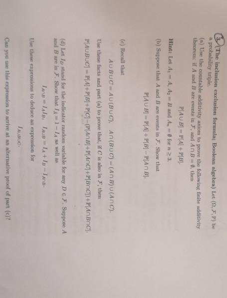 Solved (The inclusion exclusion formula; Boolean algebra) | Chegg.com