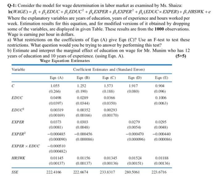 Solved Q-1: Consider the model for wage determination in | Chegg.com