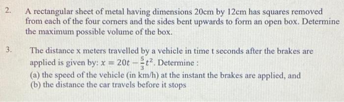Solved 2. A rectangular sheet of metal having dimensions | Chegg.com