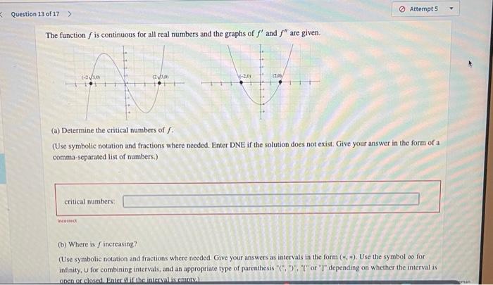Solved The function f is continuous for all real numbers and | Chegg.com