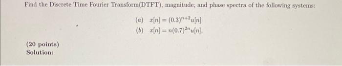 Solved Find the Discrete Time Fourier Transform(DTFT), | Chegg.com