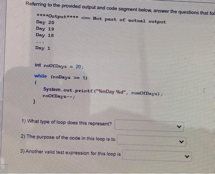 Solved Referring to the provided output and code segment | Chegg.com