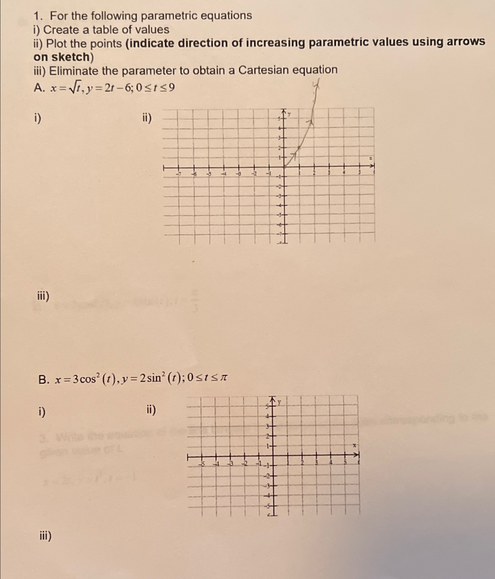 Solved For the following parametric equationsi) ﻿Create a | Chegg.com